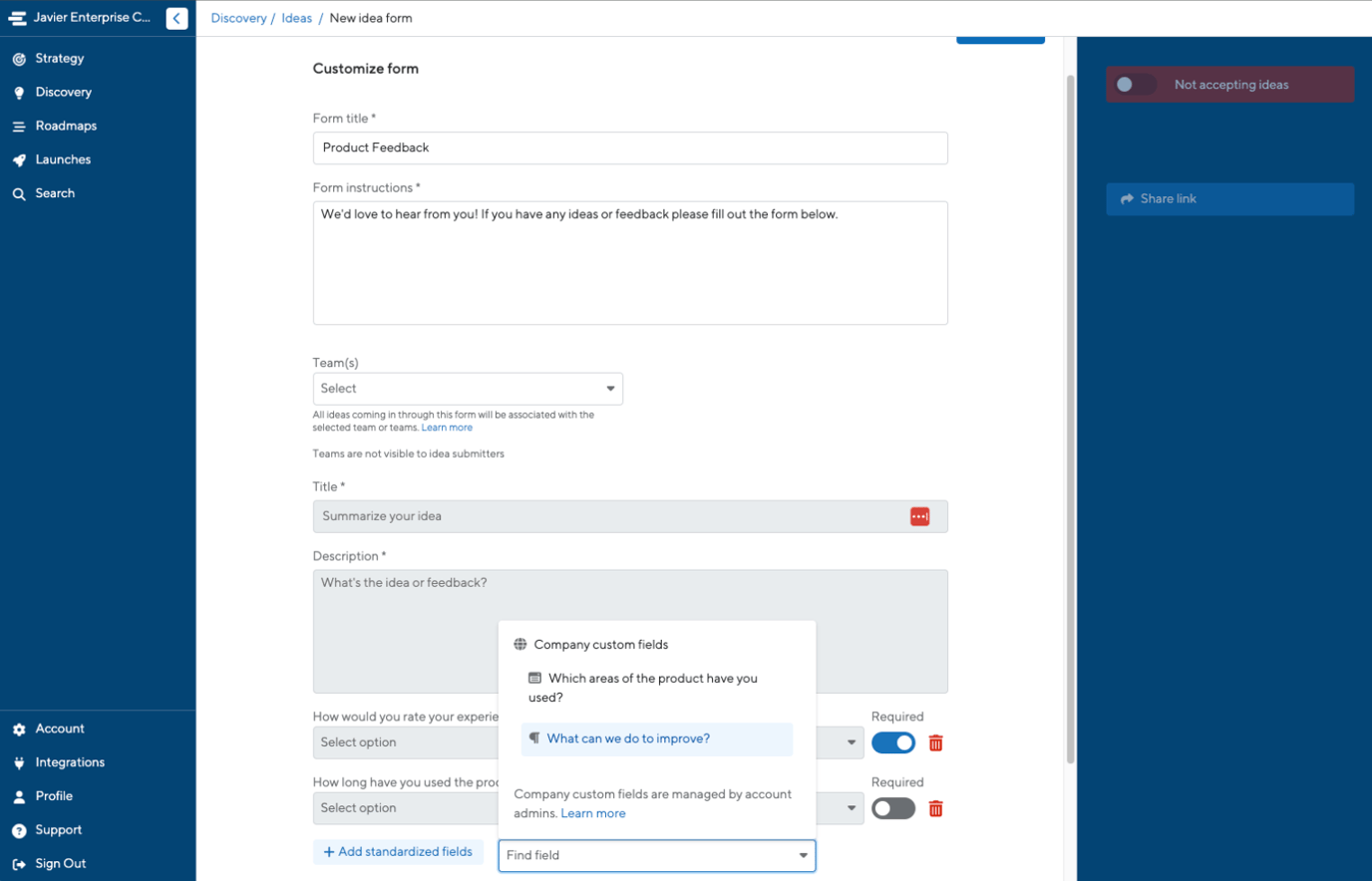 Creating and Managing Idea Forms with Custom Fields