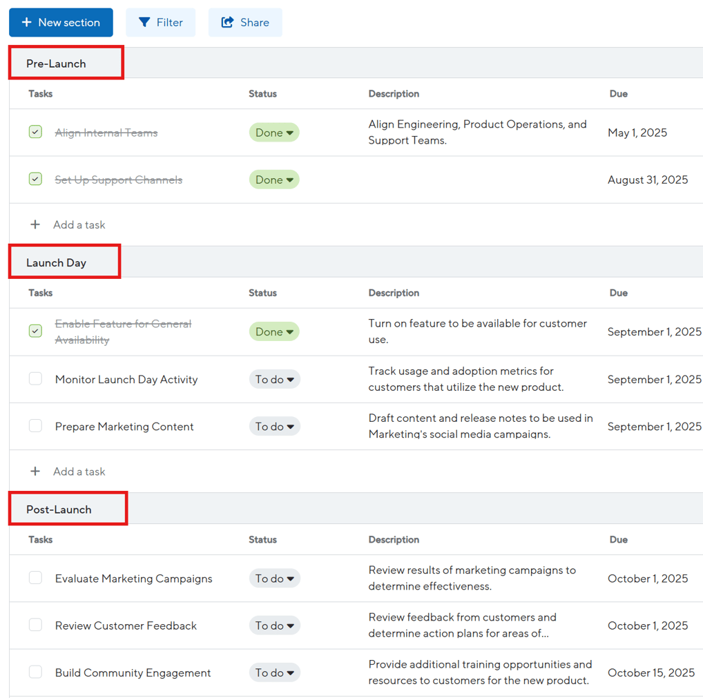 Launch Management Checklist