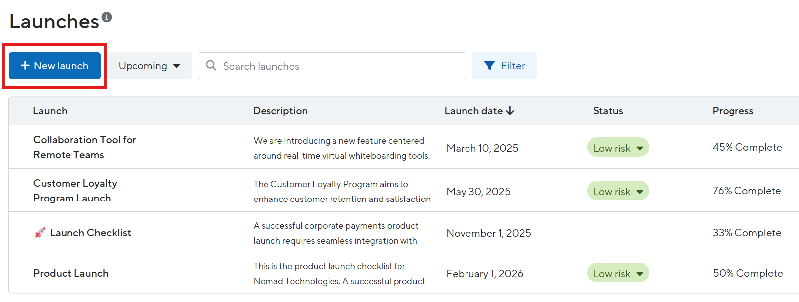 Launch Management Dashboard