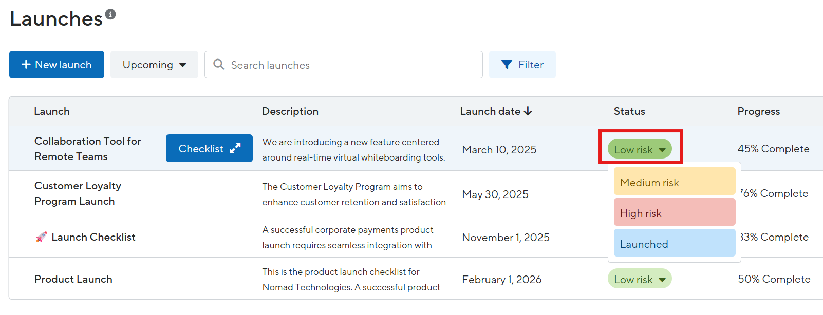Launch Management Dashboard