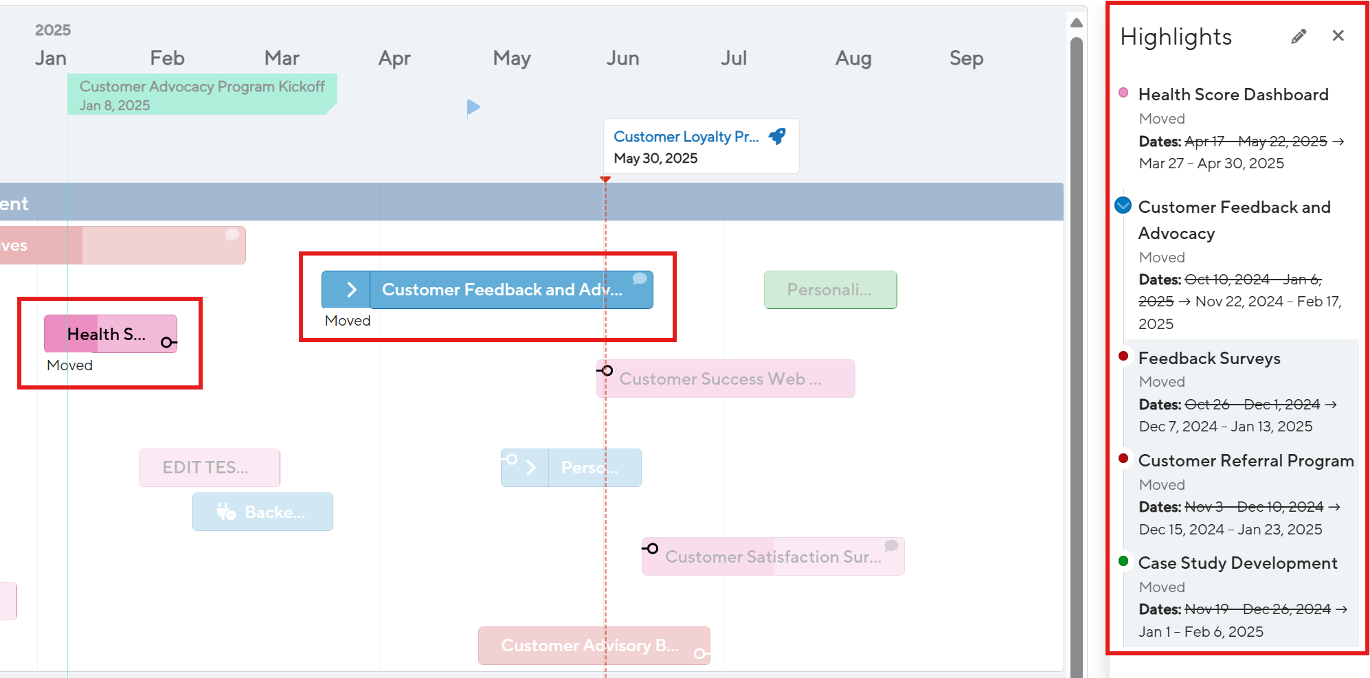 Highlight Roadmap Changes