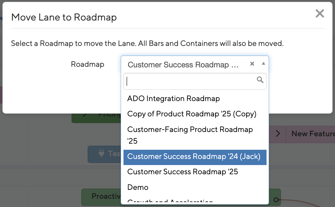 Moving a Lane to a Different Roadmap